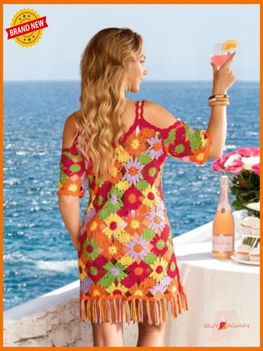 Swim | Crochet Beach Cover Up Dress With Pockets Cold Shoulder Daisy ...
